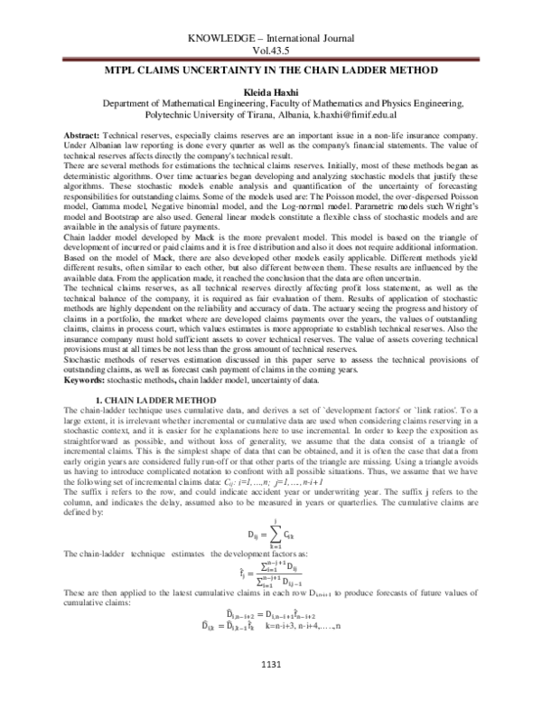 (PDF) MTPL Claims Uncertainty in the Chain Ladder Method | Kleida Haxhi ...
