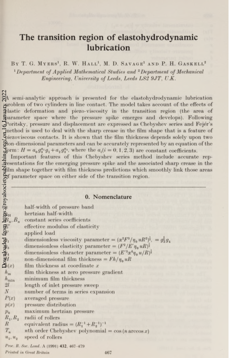 (PDF) The transition region of elastohydrodynamic lubrication