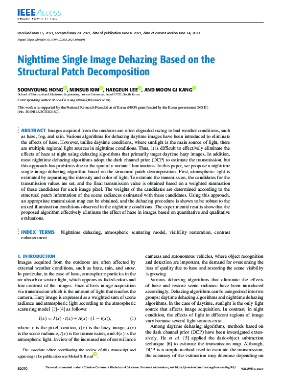 Pdf Nighttime Single Image Dehazing Based On The Structural Patch Decomposition 
