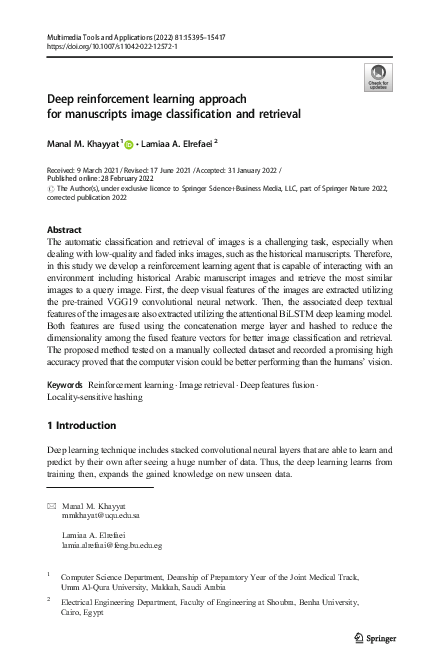 (PDF) Deep reinforcement learning approach for manuscripts image classification and retrieval