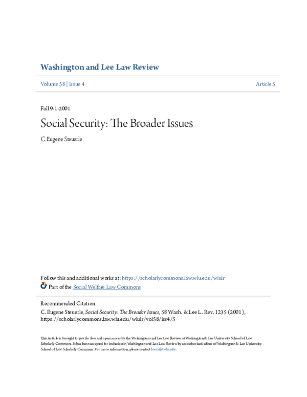 (PDF) Social Security: The Broader Issues