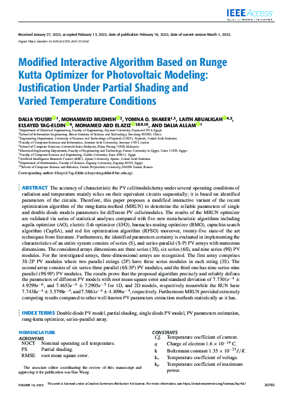 Pdf Modified Interactive Algorithm Based On Runge Kutta Optimizer For Photovoltaic Modeling