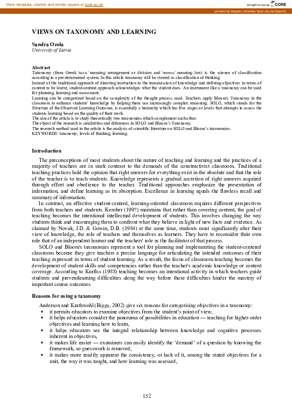 (PDF) Views on Taxonomy and Learning