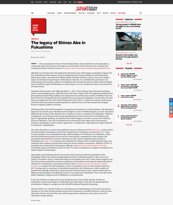 (PDF) The legacy of Shinzo Abe in Fukushima