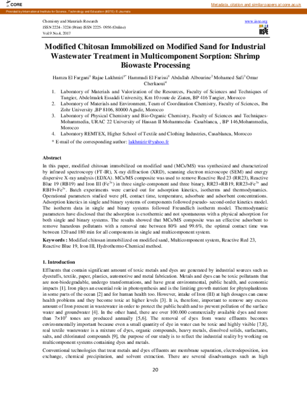 (PDF) Modified Chitosan Immobilized on Modified Sand for Industrial ...
