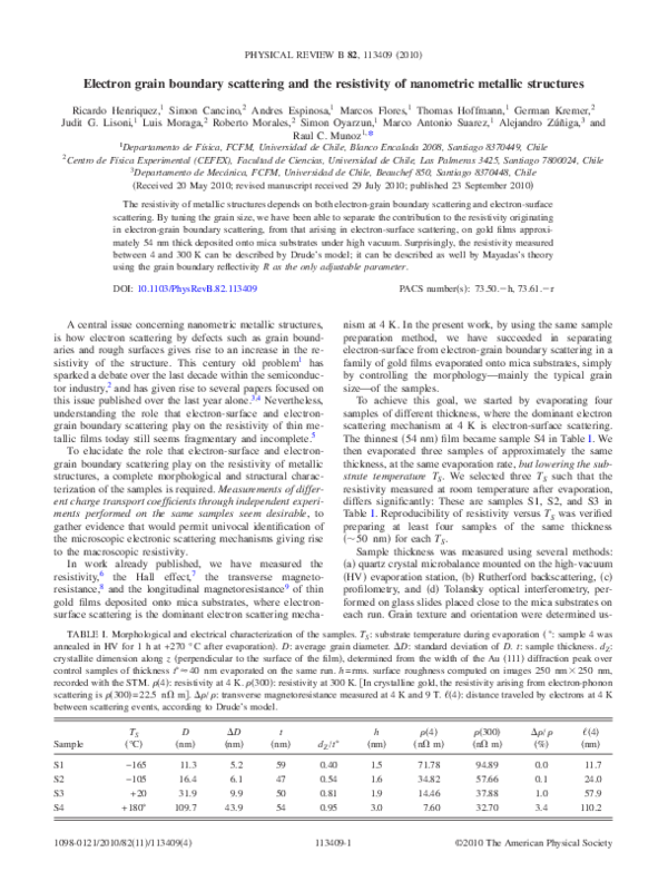 (PDF) Electron grain boundary scattering and the resistivity of nanometric metallic structures ...
