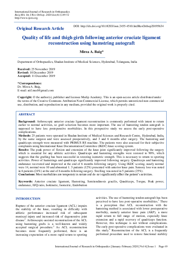 (PDF) Quality of life and thigh girth following anterior cruciate ...