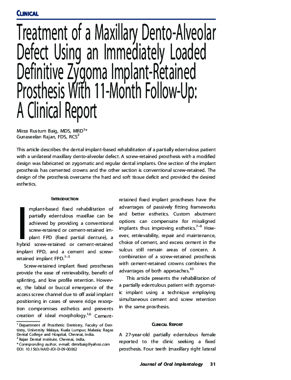 (PDF) Treatment of a Maxillary Dento-Alveolar Defect Using an ...