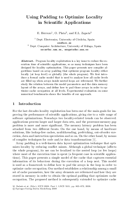 (PDF) Using padding to optimize locality in scientific applications