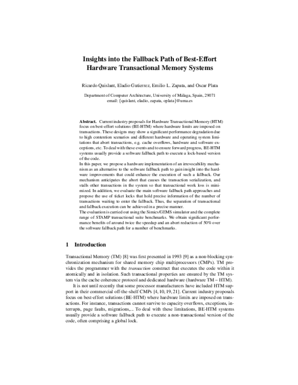 (PDF) Insights into the Fallback Path of Best-Effort Hardware Transactional Memory Systems