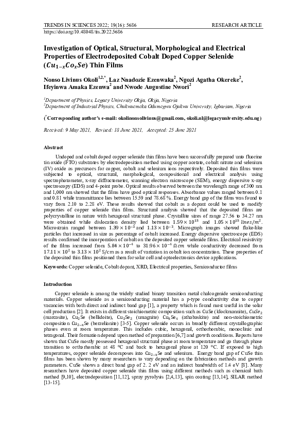 (PDF) Investigation of Optical, Structural, Morphological and Electrical Properties of ...