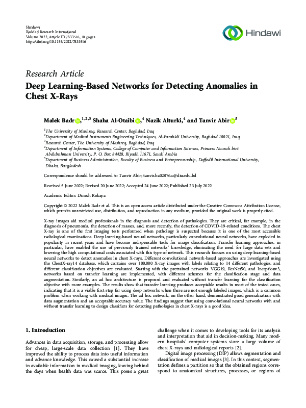 (PDF) Deep Learning-Based Networks for Detecting Anomalies in Chest X-Rays
