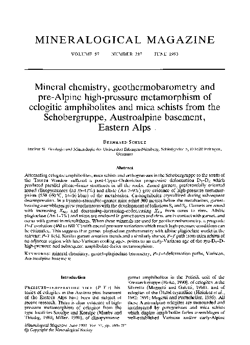 (PDF) Mineral chemistry, geothermobarometry and pre-Alpine high ...