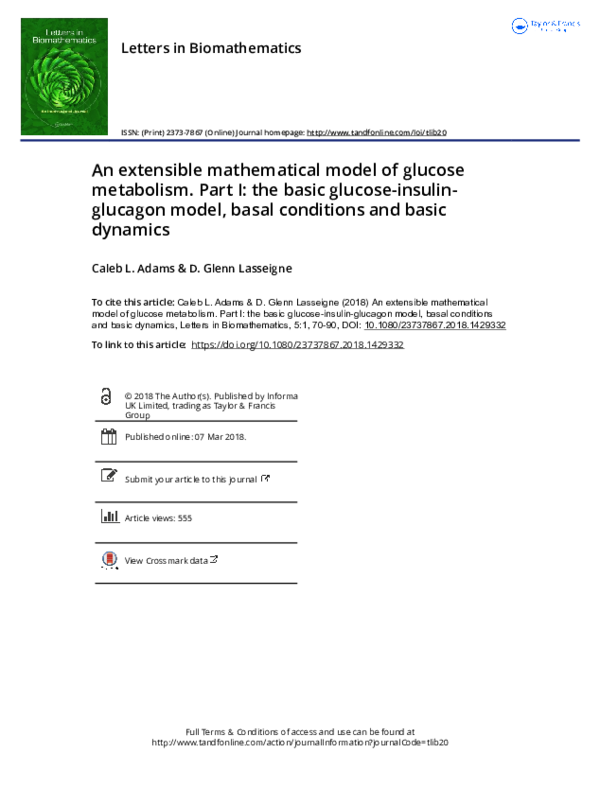 (PDF) An extensible mathematical model of glucose metabolism. Part I ...