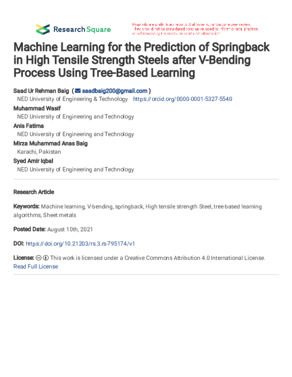 (PDF) Predicting Springback in Steel Bending with ML