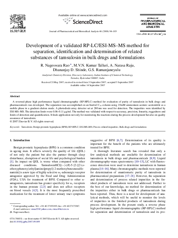 (PDF) Development of a validated RP-LC/ESI-MS–MS method for separation, identification and ...