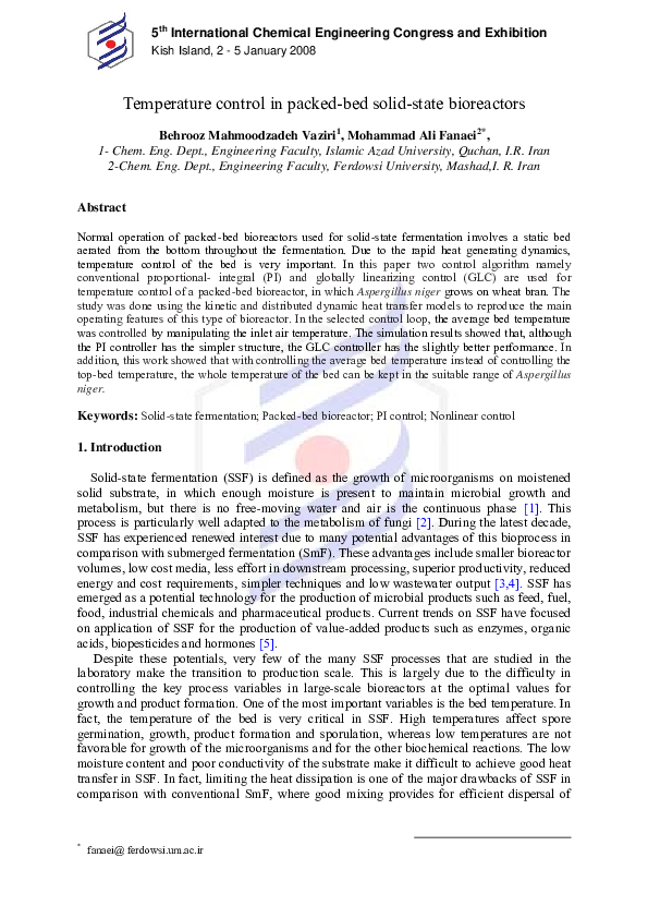 (PDF) Temperature control in packed-bed solid-state bioreactors