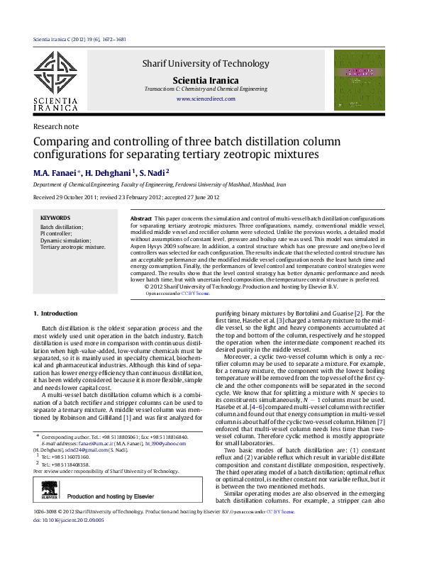 (PDF) Comparing and controlling of three batch distillation column ...