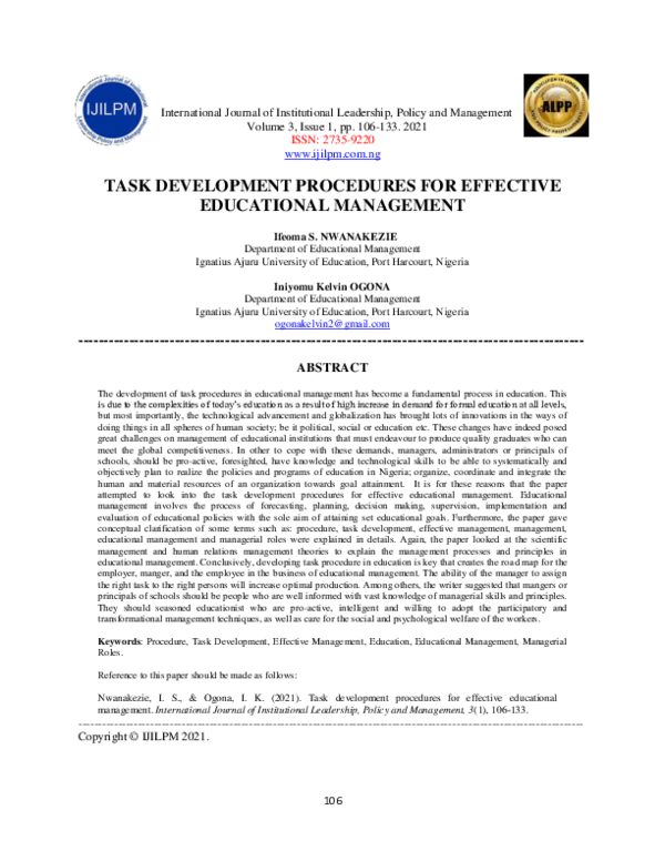 (PDF) TASK DEVELOPMENT PROCEDURES FOR EFFECTIVE EDUCATIONAL MANAGEMENT