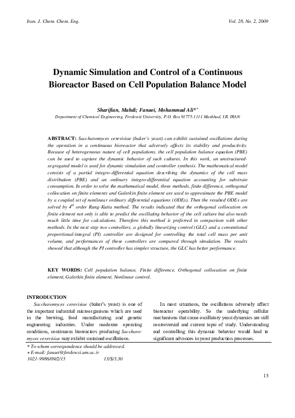 (PDF) Dynamic Simulation and Control of a Continuous Bioreactor Based on Cell Population Balance ...