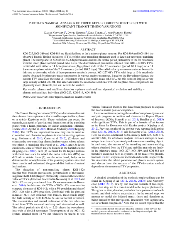 (PDF) Photo-Dynamical Analysis of Three Kepler Objects of Interest with ...