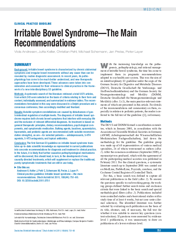 (PDF) Irritable bowel syndrome--the main recommendations