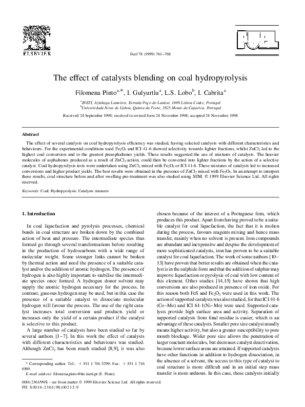 (PDF) The effect of catalysts blending on coal hydropyrolysis