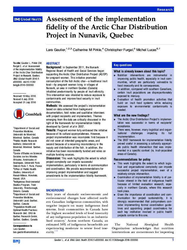 (PDF) Assessment of the implementation fidelity of the Arctic Char ...