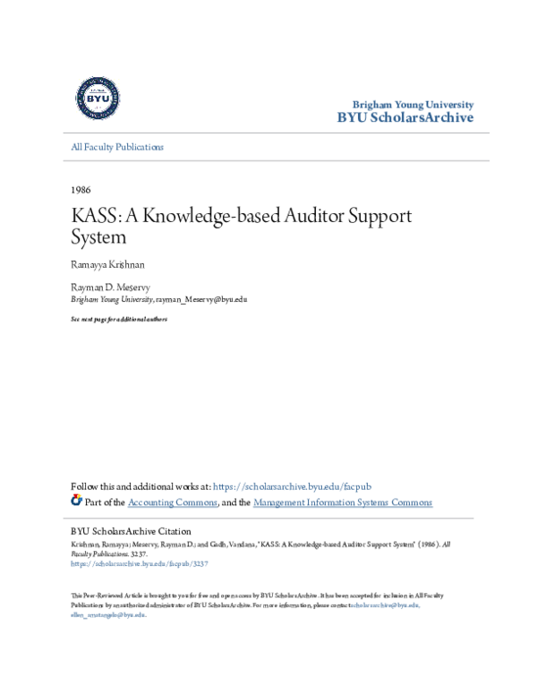 (PDF) KASS: A Knowledge-based Auditor Support System