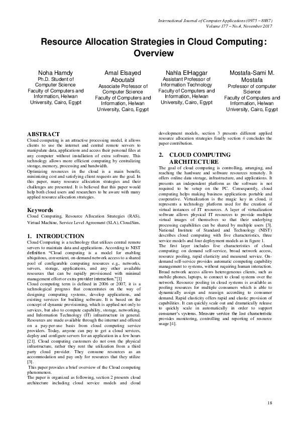 (PDF) Resource Allocation Strategies in Cloud Computing: Overview
