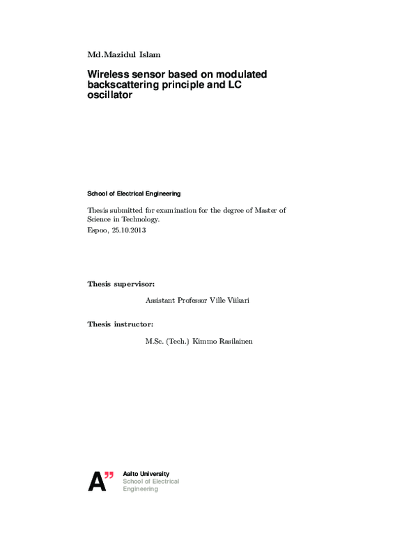 (PDF) Wireless sensor based on modulated backscattering principle and LC oscillator | Mazidul ...