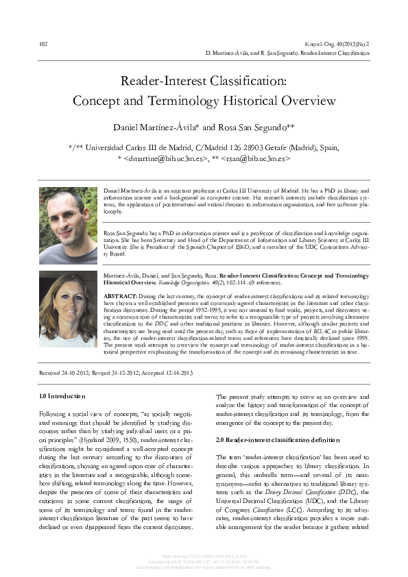 (PDF) Reader-Interest Classification: Concept and Terminology ...