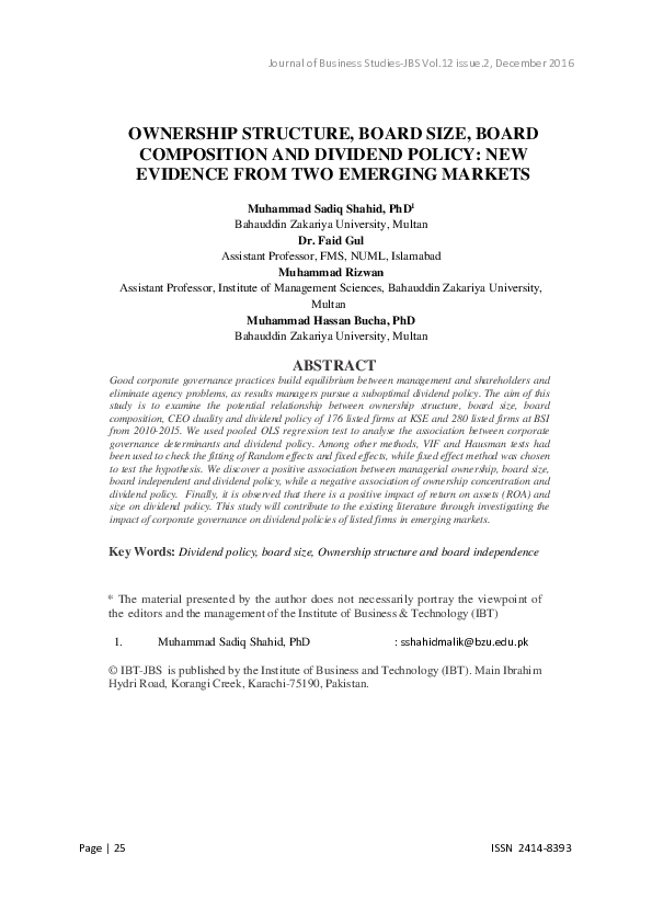 (PDF) Ownership Structure, Board Size, Board Composition and Dividend ...