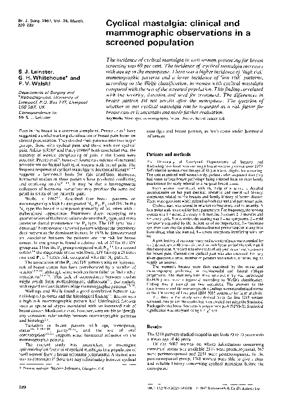 (PDF) Cyclical mastalgia: Clinical and mammographic observations in a ...