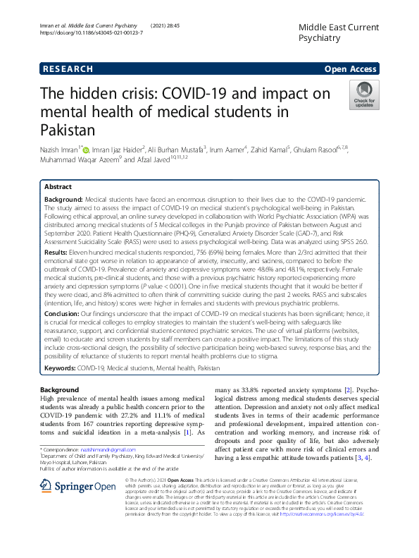 (PDF) The hidden crisis: COVID-19 and impact on mental health of ...
