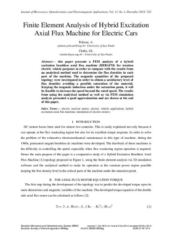 Pdf Finite Element Analysis Of Hybrid Excitation Axial Flux Machine