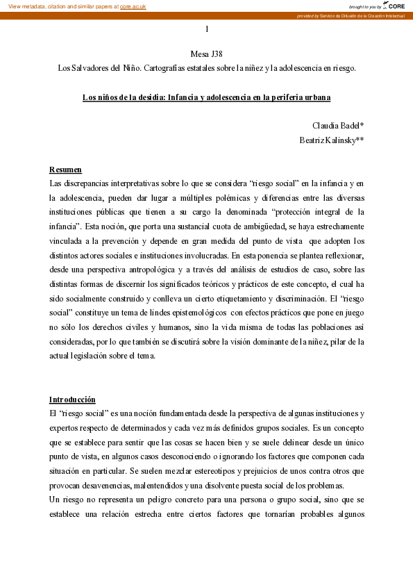 (PDF) Los niños de la desidia : Infancia y adolescencia en la periferia ...