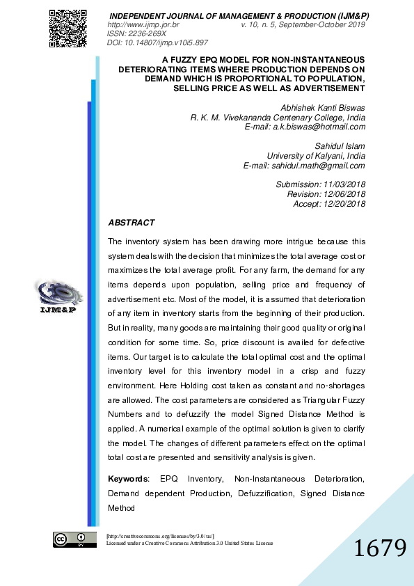 Pdf A Fuzzy Epq Model For Non Instantaneous Deteriorating Items Where