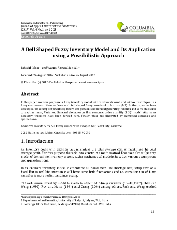 Pdf A Bell Shaped Fuzzy Inventory Model And Its Application Using A