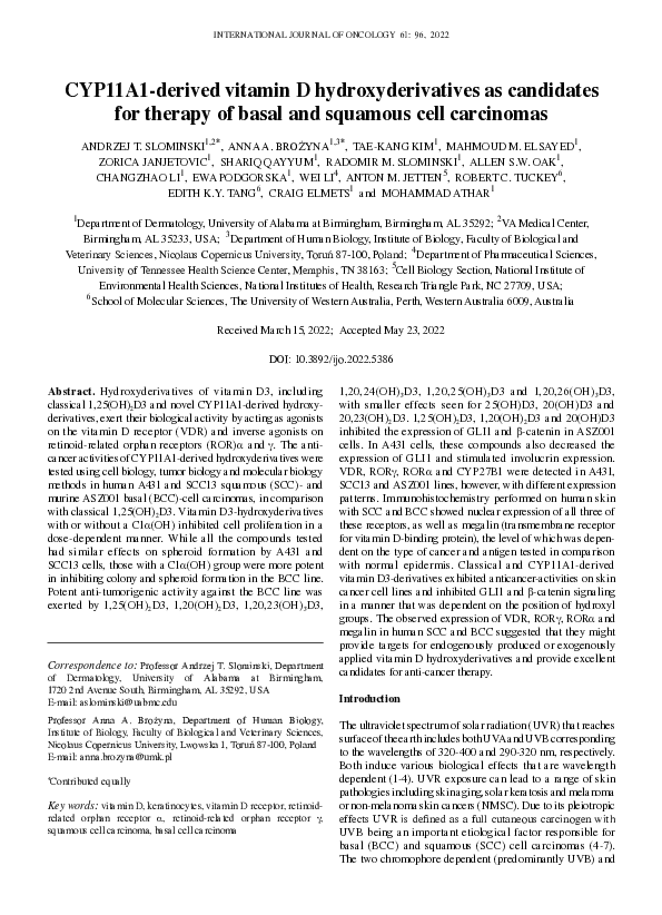 (PDF) CYP11A1 Vitamin D Derivatives in Cancer Therapy