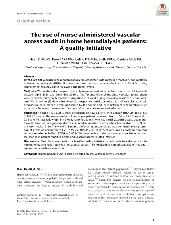 (PDF) The use of nurse-administered vascular access audit in home ...