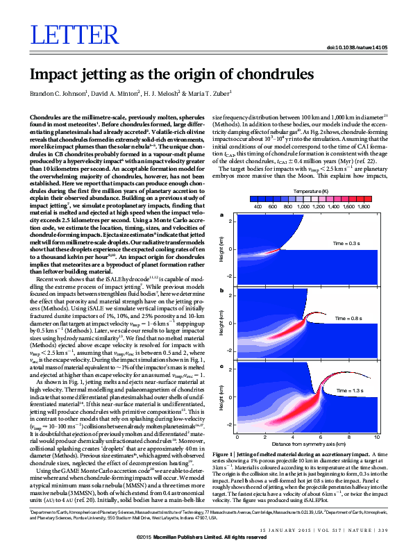 (PDF) Impact jetting as the origin of chondrules