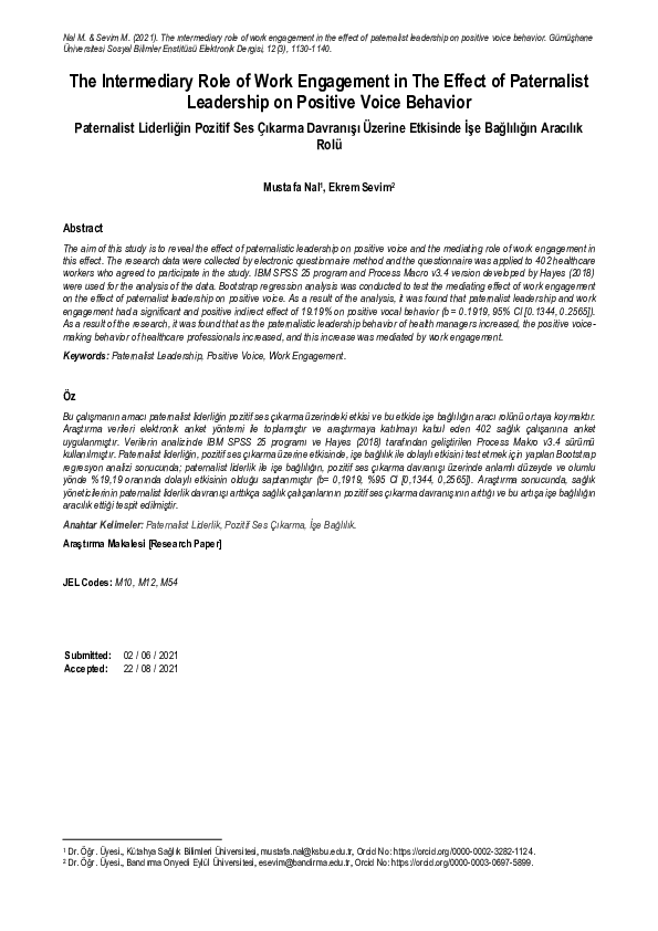 (PDF) The Intermediary Role of Work Engagement in The Effect of ...