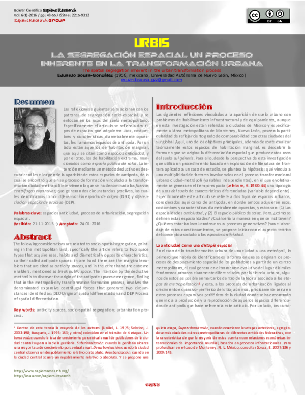 (PDF) La segregación espacial un proceso inherente en la transformación urbana