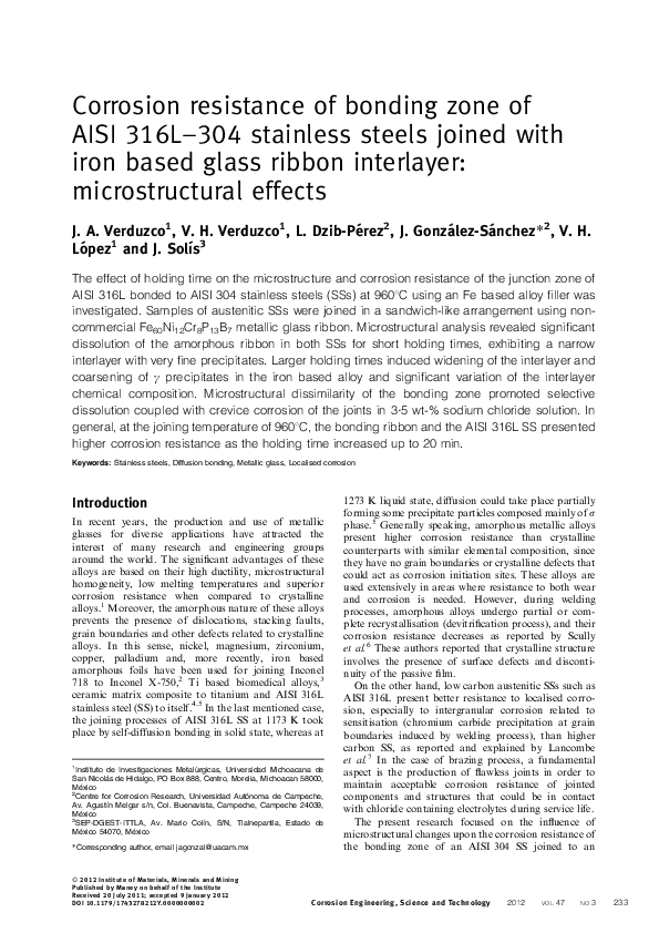 (PDF) Corrosion resistance of bonding zone of AISI 316L–304 stainless steels joined with iron ...