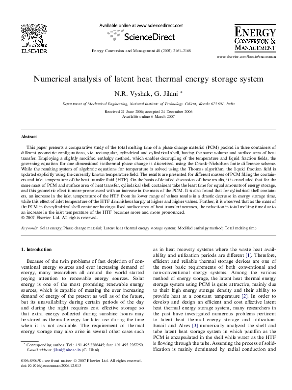 (PDF) Numerical analysis of latent heat thermal energy storage system