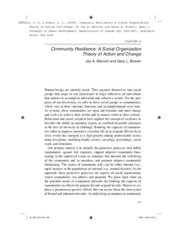 (PDF) Community resilience: A social organization theory of action and ...