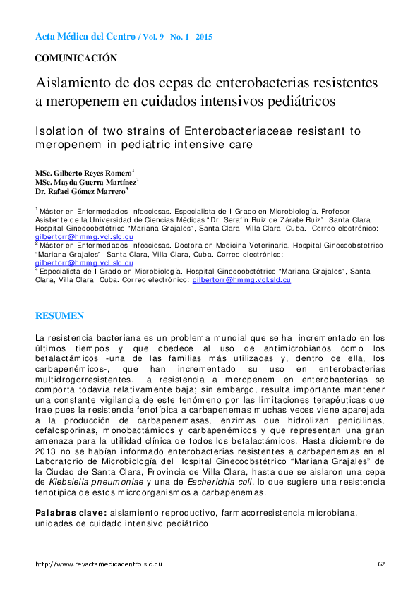 (PDF) Aislamiento de dos cepas de enterobacterias resistentes a ...