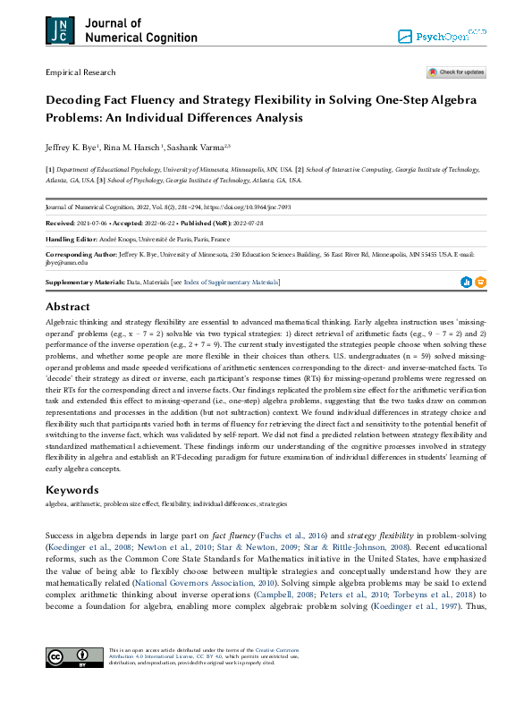 (PDF) Decoding fact fluency and strategy flexibility in solving one ...