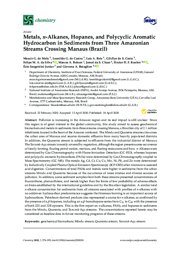 (PDF) Metals, n-Alkanes, Hopanes, and Polycyclic Aromatic Hydrocarbon in Sediments from Three ...